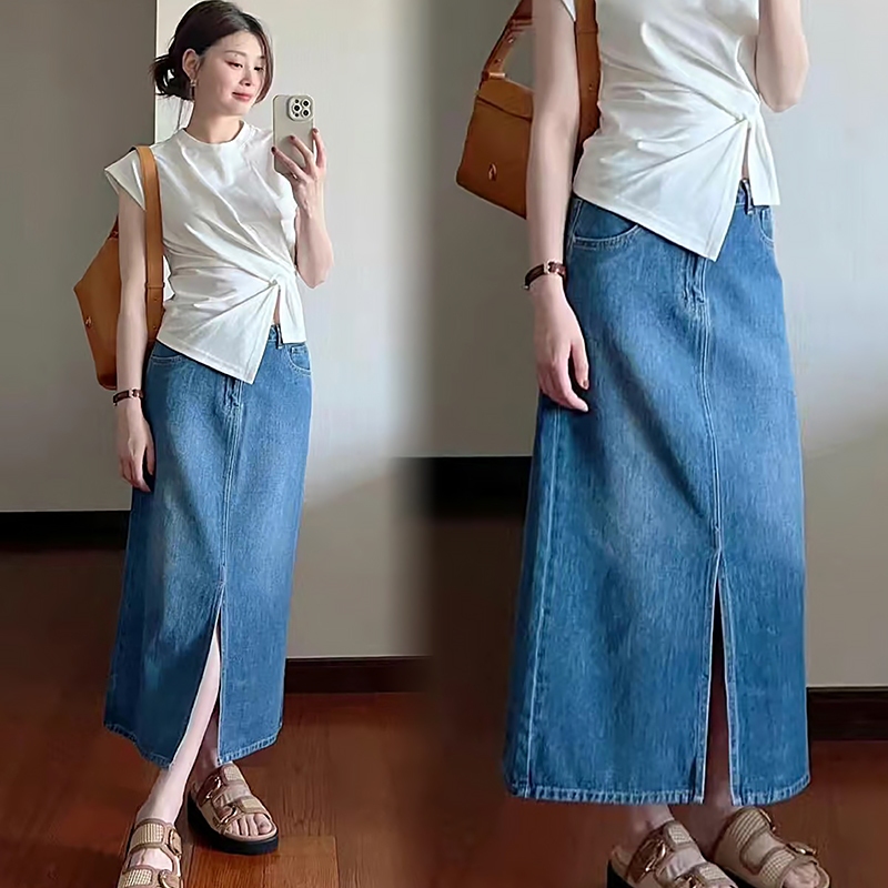 NEW Long Skirt Denim High waist for women Sexy Blue Vintage Wash Maong ...