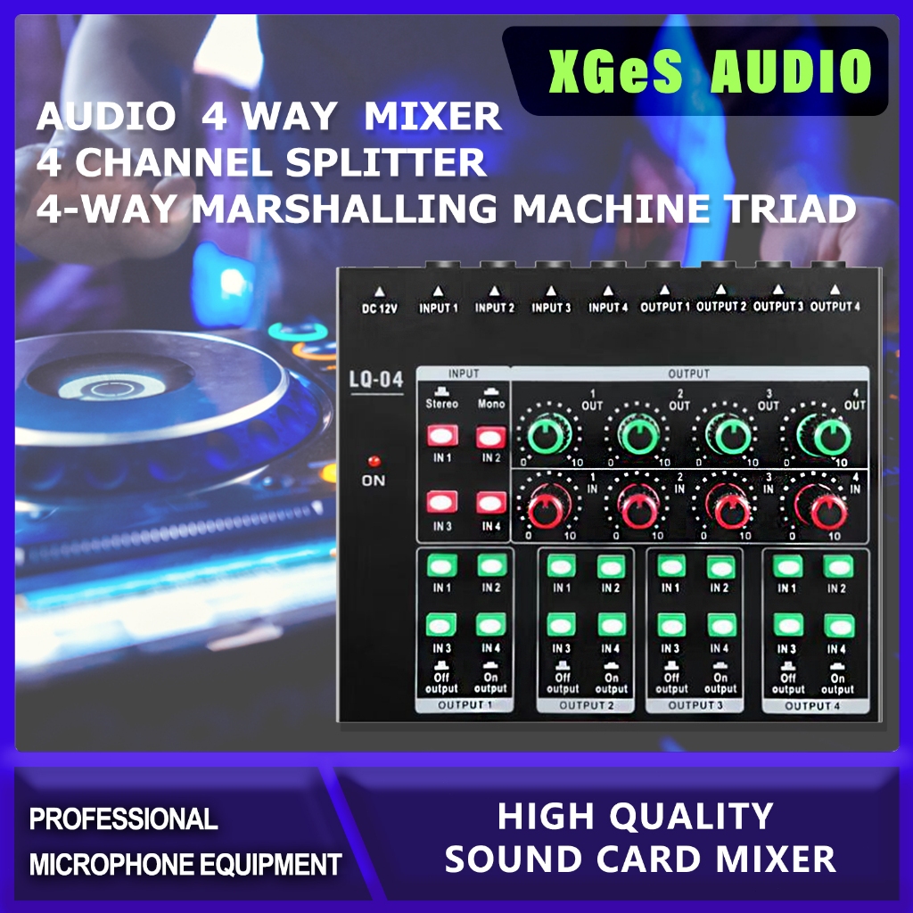 Xges 4-in 4-out 4 channel Line Mixer Recording Soundcard For PC Mini ...