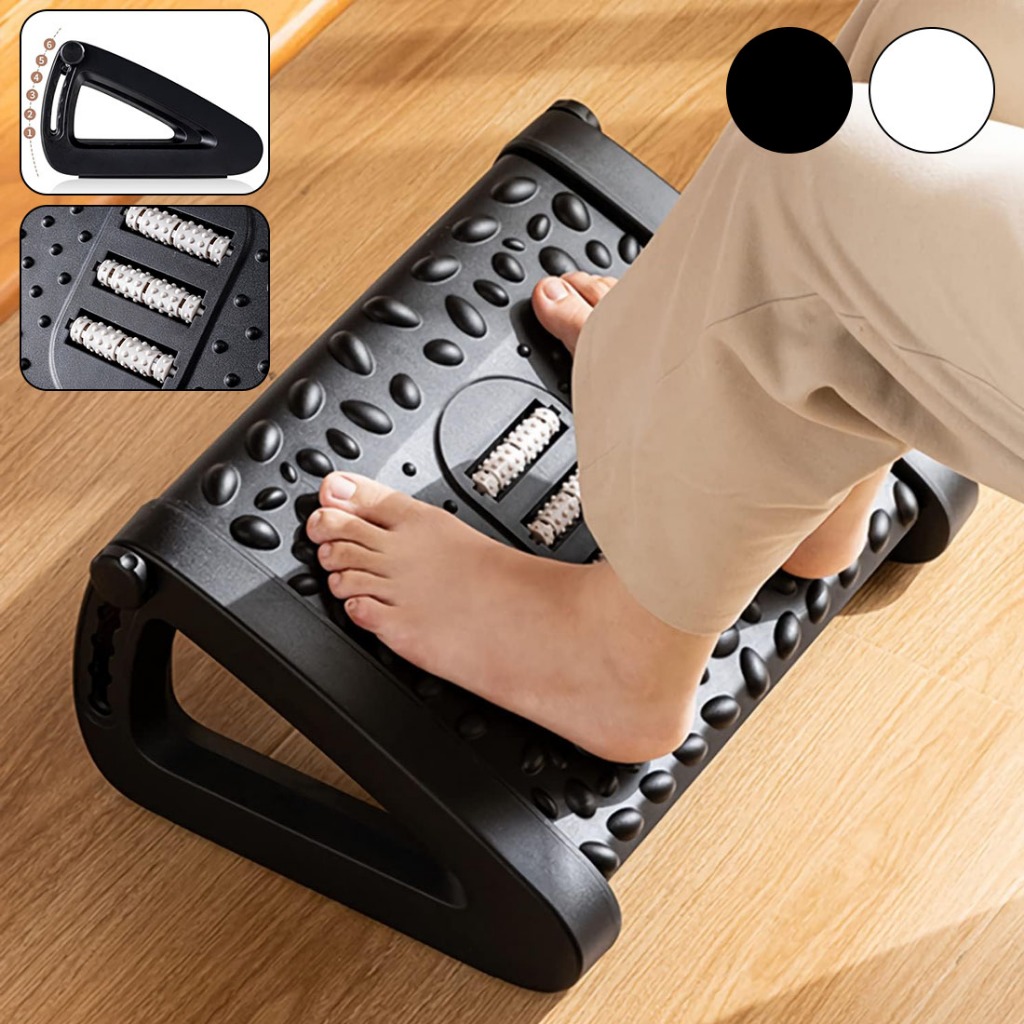 Footrest Ergonomic Tilted Foot Stool, 6 Height Adjustable with Massage ...