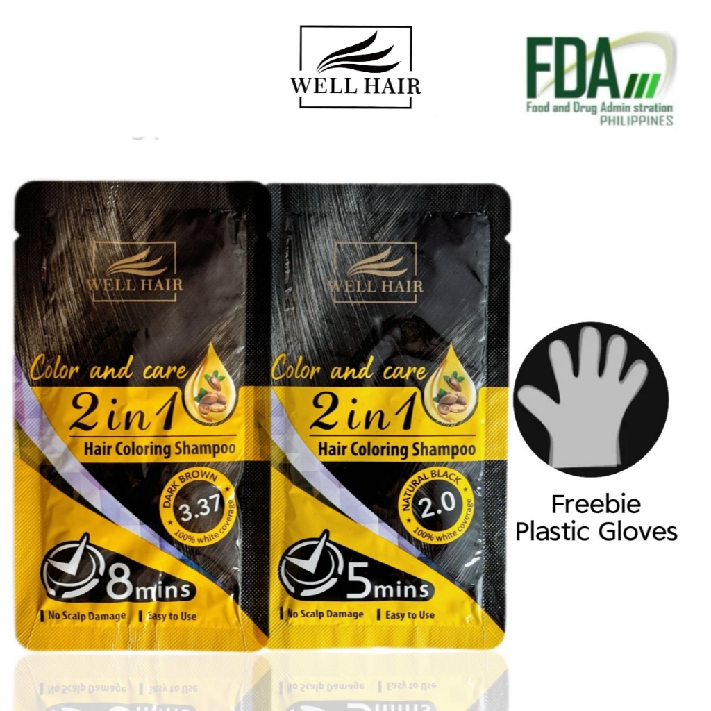 WELL HAIR Color Shampoo No Scalp Damge 100% White Coverage 30ml (Free ...