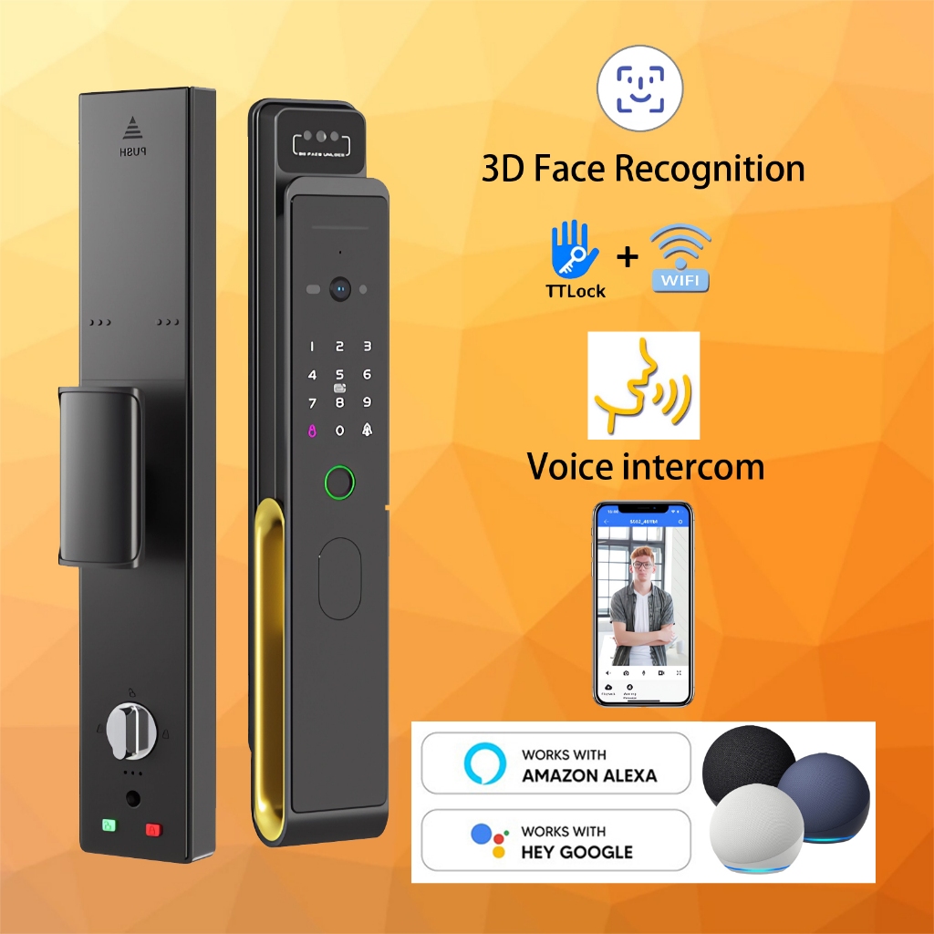 TTlock 3D Face unlock Intercom Smart Door Lock Security Camera ...