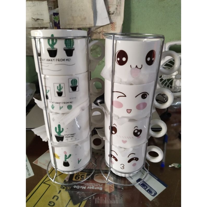 Ceramic cup set water cup jenga cup coffee cup with iron rack milk mug ...