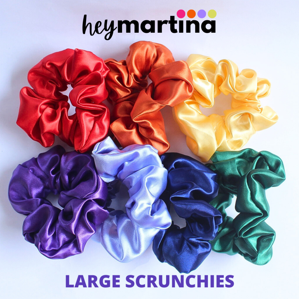 LARGE SCRUNCHIES Satin Silk Ponytail, Hair Tie, Messy Bun for Women ...