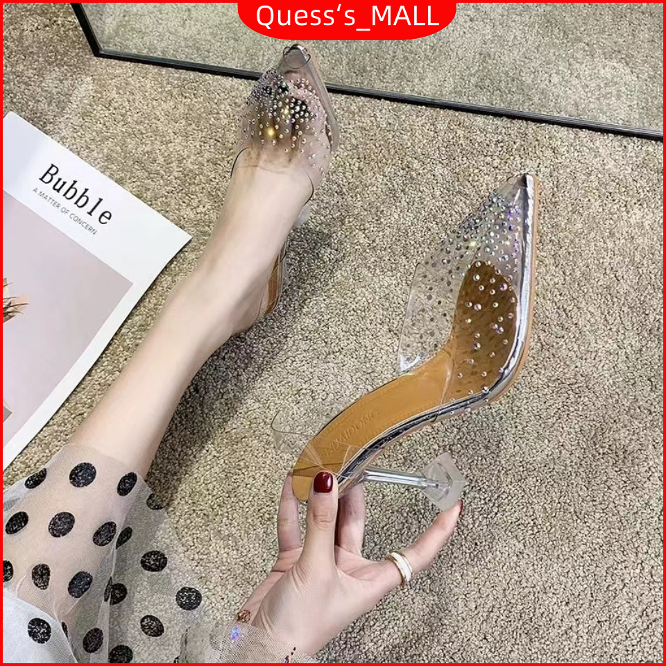 Transparent Heels Rhinestone Heels Fairy Style Pointed Stiletto Crystal ...