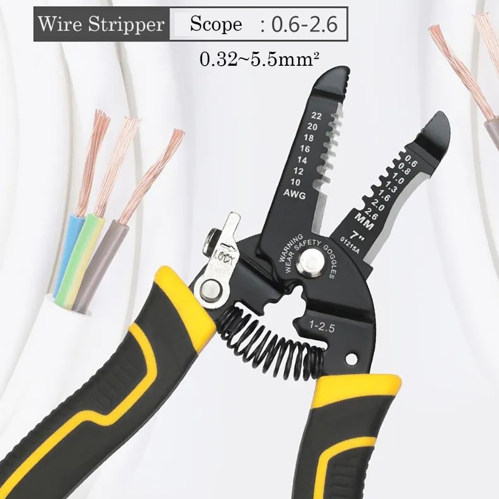7 in 1 Wire Strippers 7-inch Electrical Tool Score Diameter 0.5/0.8/1/1 ...