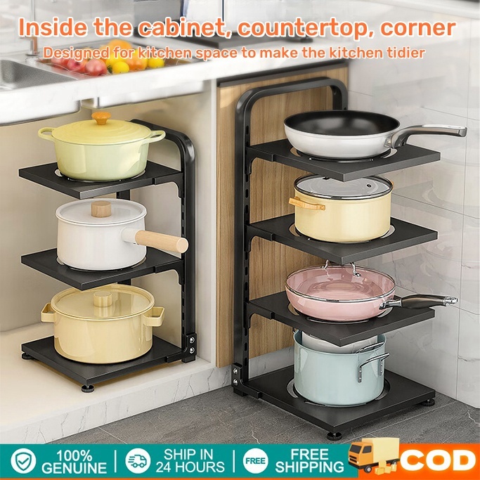 Kitchen pan pot rack 3/4/5 Layers Adjustable stainless Steel ...