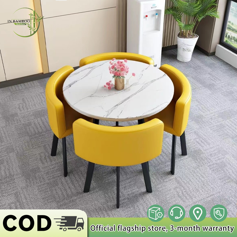 Dining table modern simple light luxury round table with chairs dining ...
