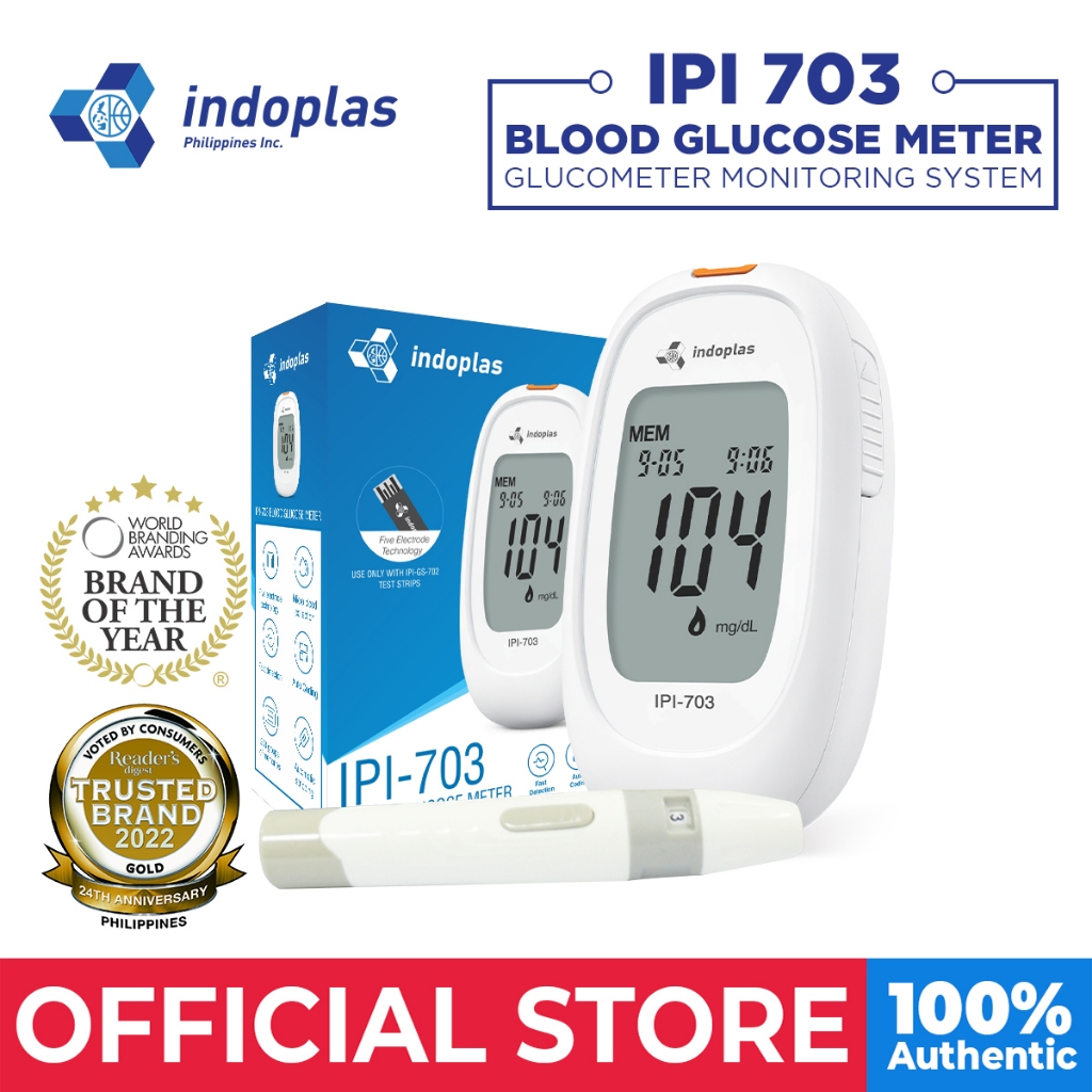 Indoplas Blood Glucose Meter Glucometer Monitoring System IPI-703 ...
