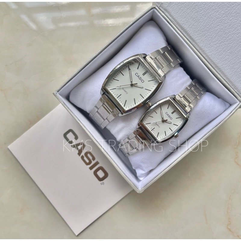 Casi0 Square Analog Quartz Stainless Steel Watch Couple free Casio box ...