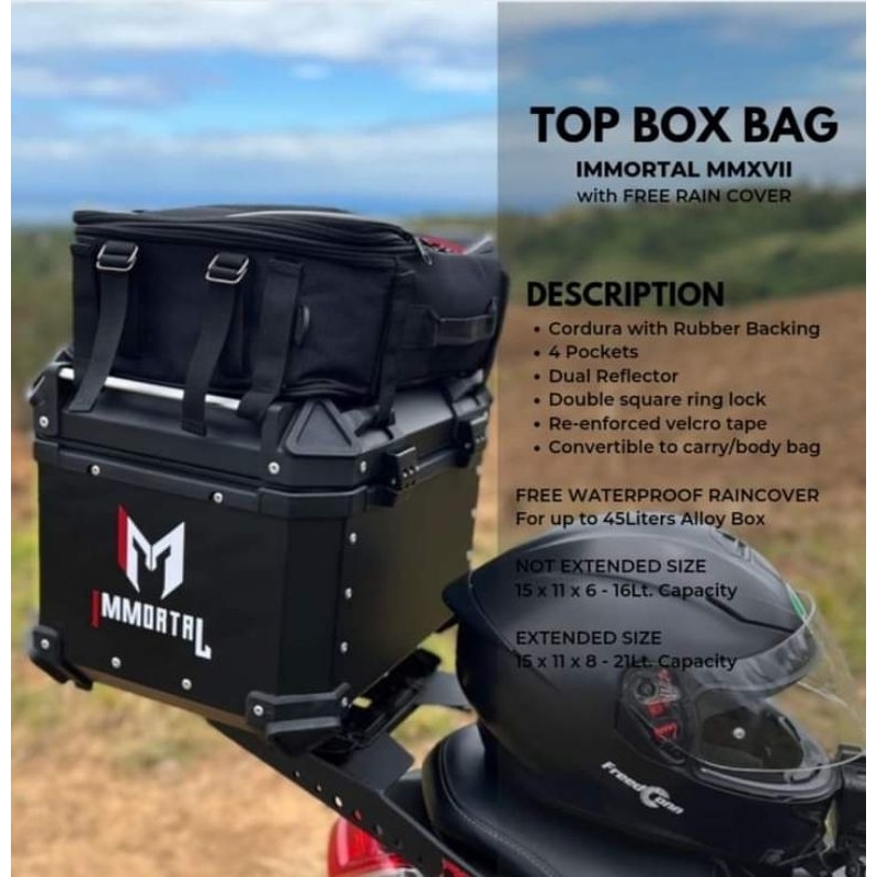 Immortal Top Box Bag 44–55L – Cordura Motorcycle Luggage Organizer w ...