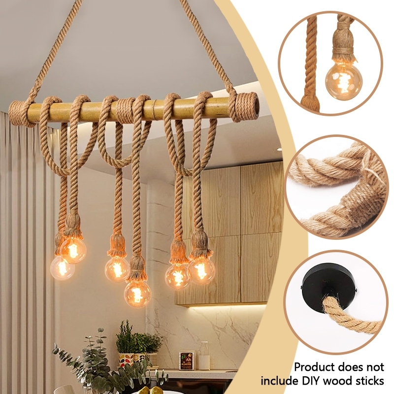 Pendant Light Country Retro Iron Yurt Hemp Rope Chandelier for Attic ...