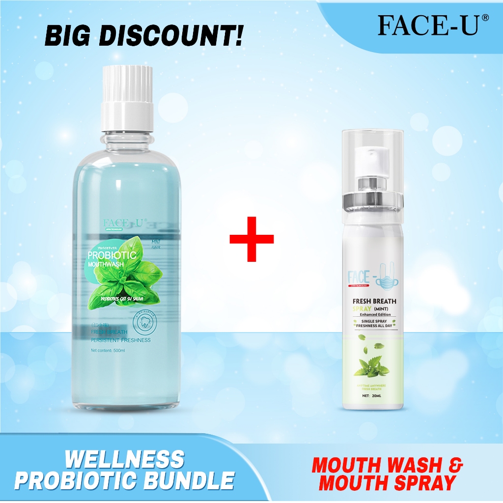 FACE-U Wellness Probiotic Bundle (Mouthwash + Mouthspray) | Shopee ...