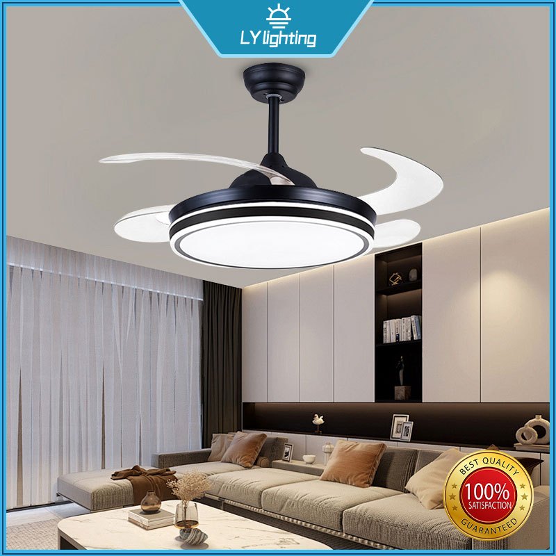 Invisible Ceiling Fan With Light black With Remote Control Silent ...
