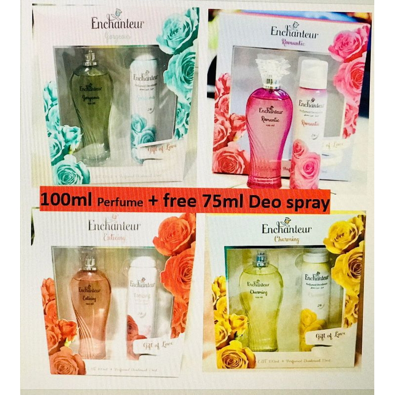 Enchanteur Perfume set,100ml + free 75ml deo spray body mist per box ...