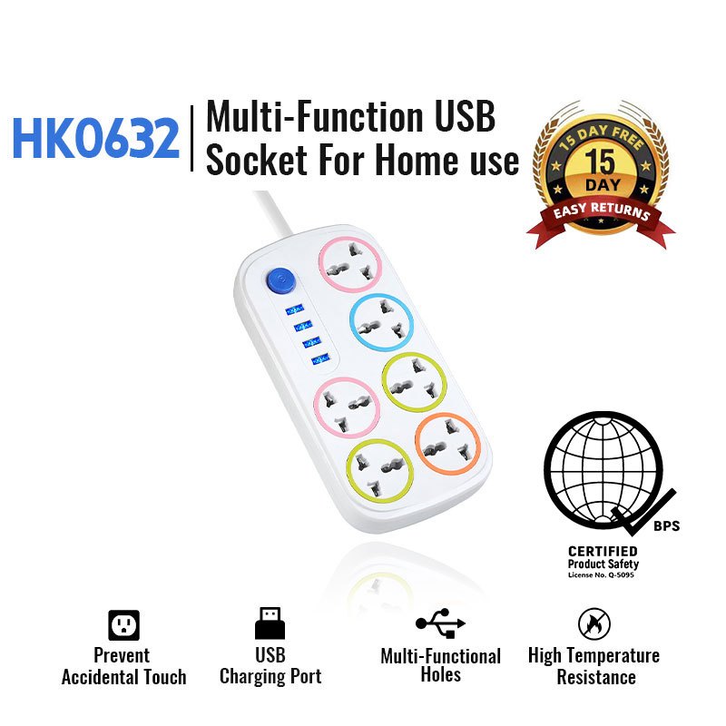 Zeus Power Socket Extension Socket Cable Moveable Multi Function Socket With 6 Socket And 4 Usb