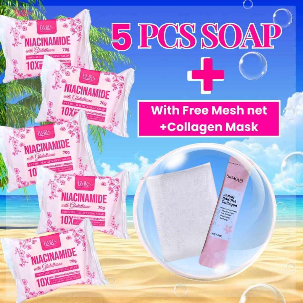 BMRS NIACINAMIDE with GLUTATHIONE PREMIUM WHITENING SOAP (5pcs ...
