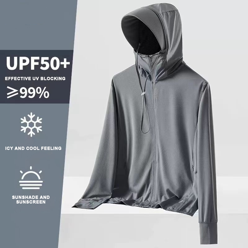 UV Sun Protection Clothing jacket for Men Ice Silk Hooded Anti ...