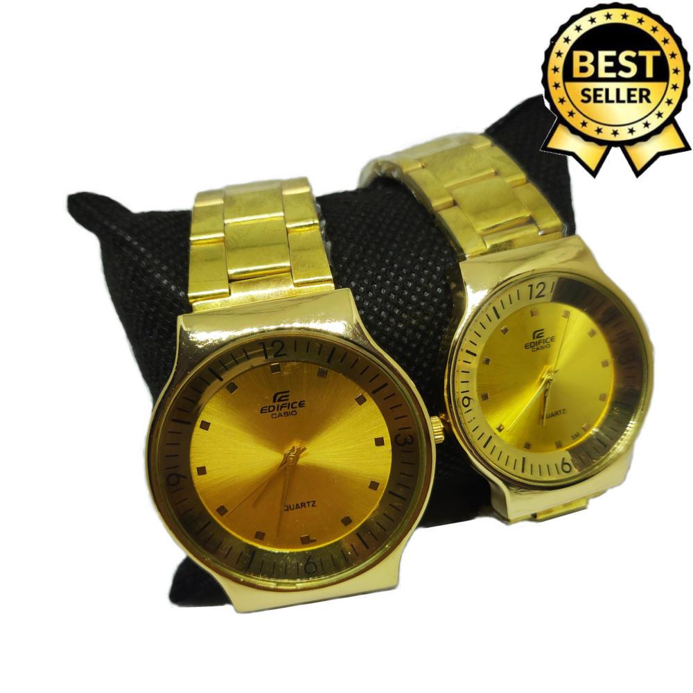 Casio Stylish Edifice Quartz All Gold Dial Stainless Steel Watch for ...