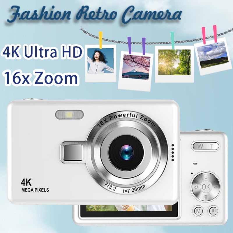 4K Digital Camera Selfie Photography Portable Mini Camera HD 16X Zoom ...
