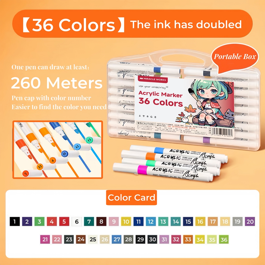 MW 36/48/60/80/120 Colors Box-packed Acrylic Marker Pen Set Highligher ...
