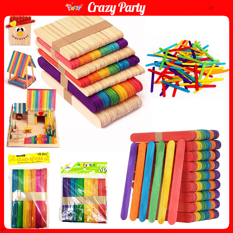 50 Pcs Colored School Popsicle Sticks Wooden Popsicle Stick Ice Cream ...