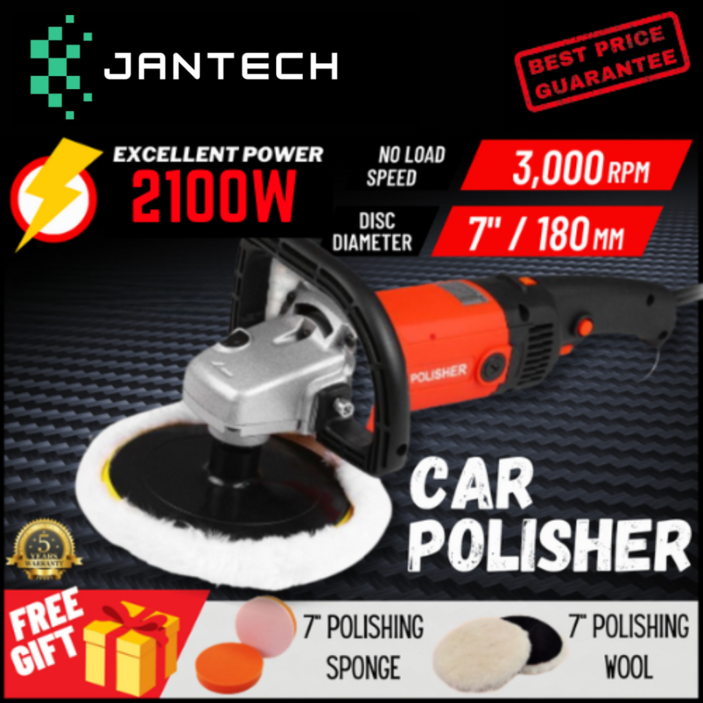 JANTECH Car Polisher 180mm 7 inch 2100W buffing machine polisher Waxing Variable Speed | Shopee ...