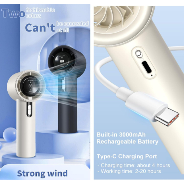 WX638 High-Speed Portable Fan, Handy Personal Fan, USB Rechargeable ...
