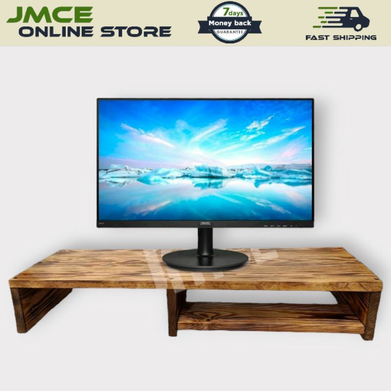 Wooden Monitor Riser Pine wood burn mahogany 110x24x12cm aesthetic ...