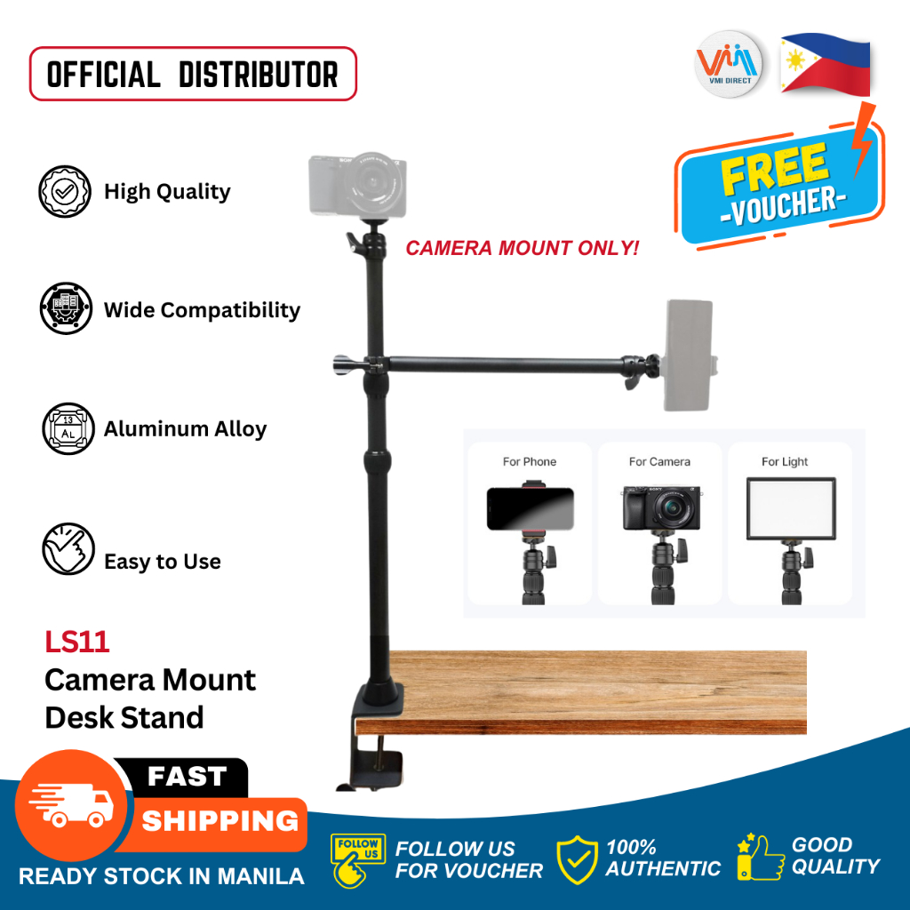 LS11 Removable Flexible Camera Mount Desk Stand with 3 Level Extensions ...