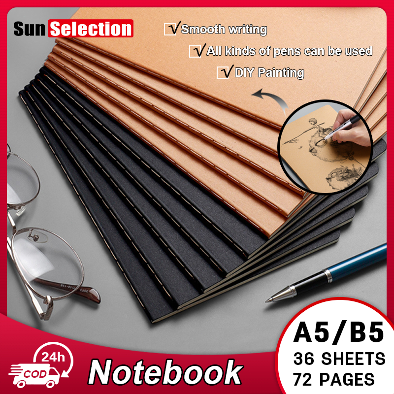A5/B5 Black/Kraft Notebooks 36Sheets Line Notepad School Office ...