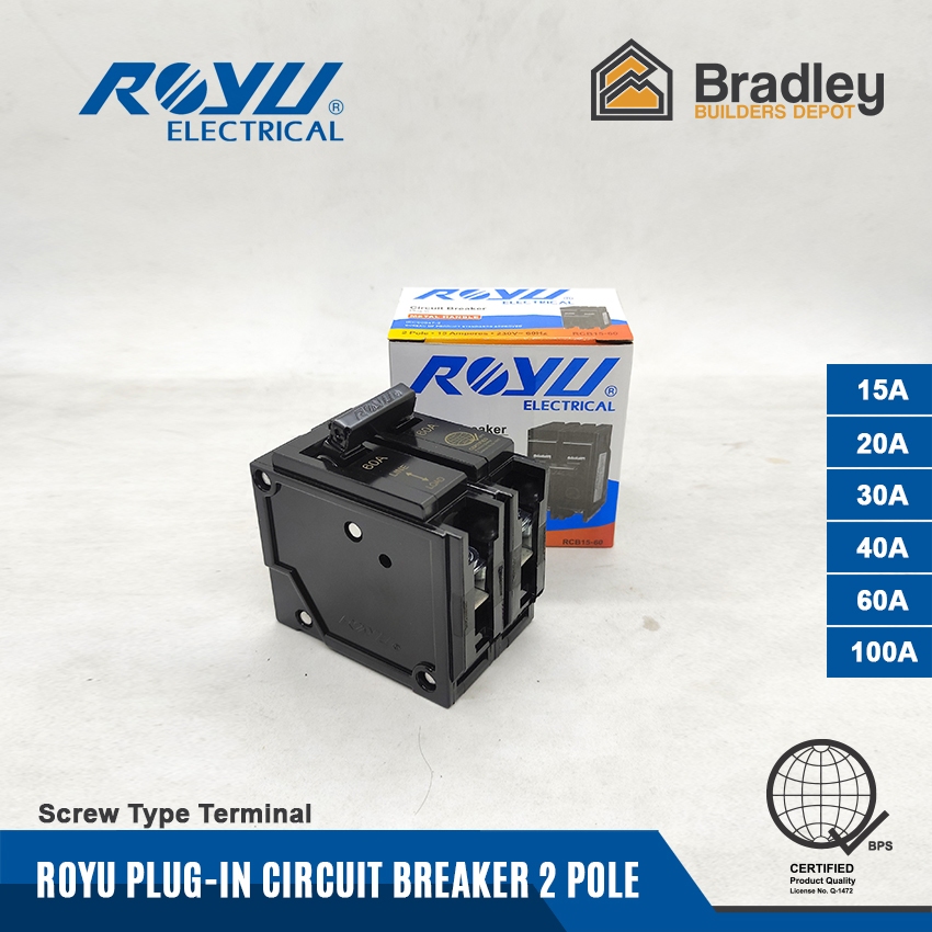 Royu Plug-in Circuit Breaker 2 Pole (Screw Type Terminal) | Shopee ...