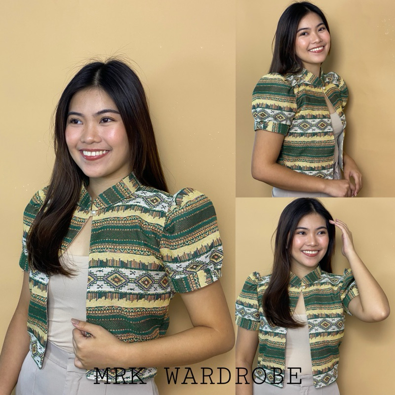 Ethnic Filipiniana Puff Sleeves Bolero Top- Chealsea | Shopee Philippines