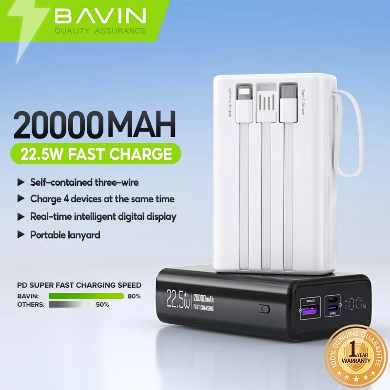 BAVIN PC1097 20000mAh Fast Charging Power Bank 22.5W 2 Input 4 Output w ...