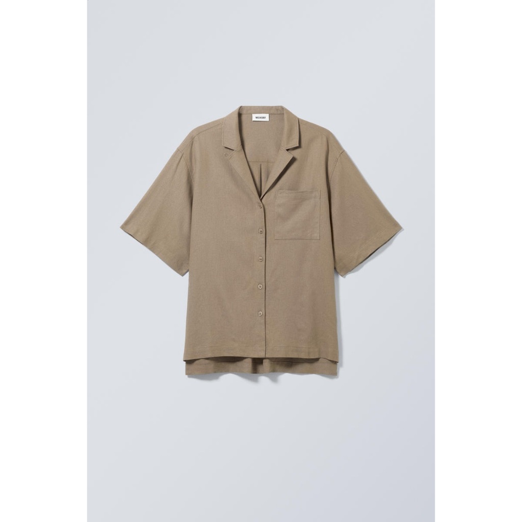 WEEKDAY 463290 Women's Linen Mix Short Sleeve Shirt- Dusty Mole ...