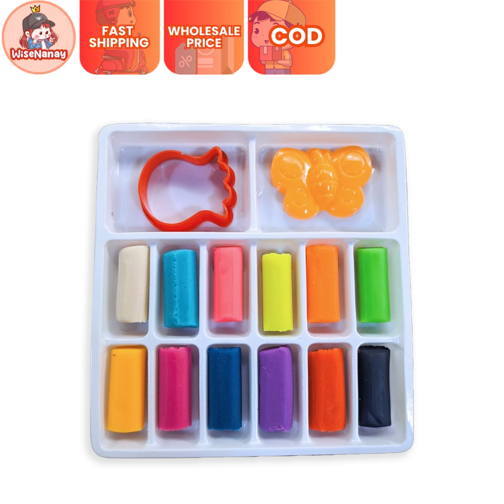 WiseNanay 12-Color Clay w/ Plastic Cutting Patterns - Modelling Clay ...