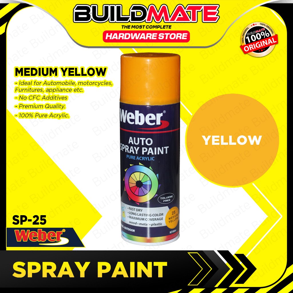 BUILDMATE WEBER 400ML Auto Spray Paint SP-25 MEDIUM YELLOW Auto Quick ...