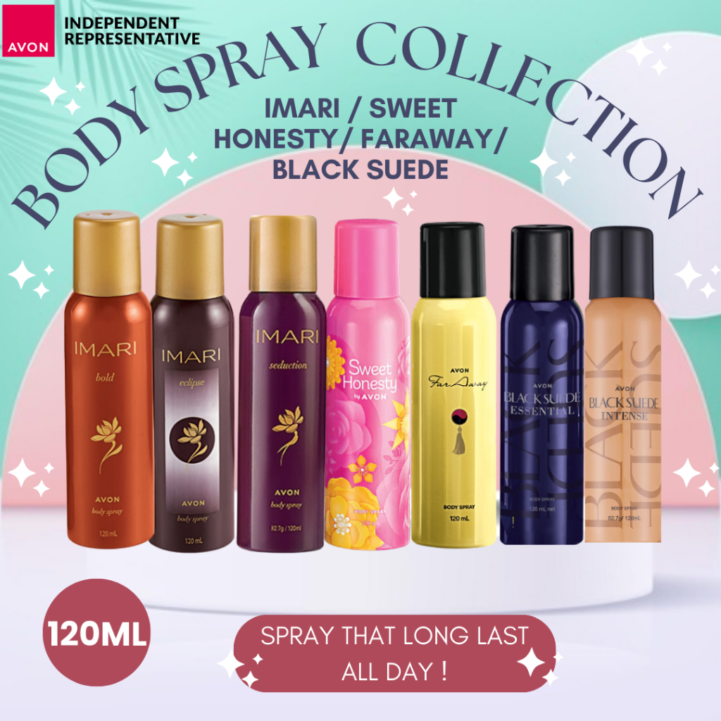 AVON IMARI, SWEET HONESTY, FARAWAY, BLACK SUEDE- COLLECTION Body Spray ...