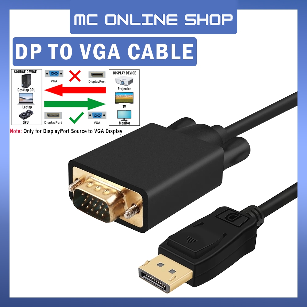 Display Port DP To VGA Cable Adapter Converter 1.8m DisplayPort 1080P ...