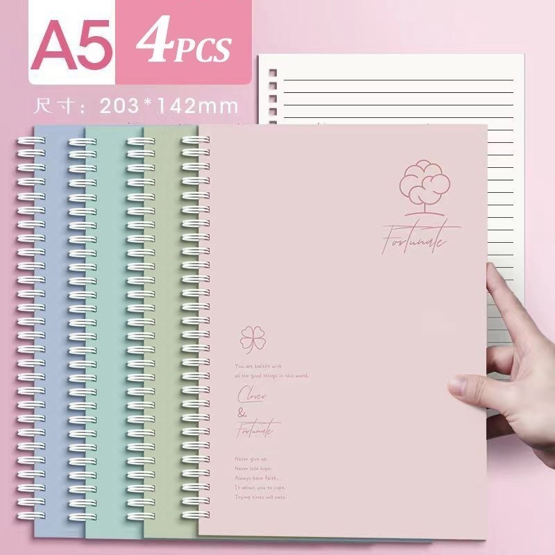 PAE 4pcs A5 60 Sheets Double Coil Design Notebook Simple Art Style ...