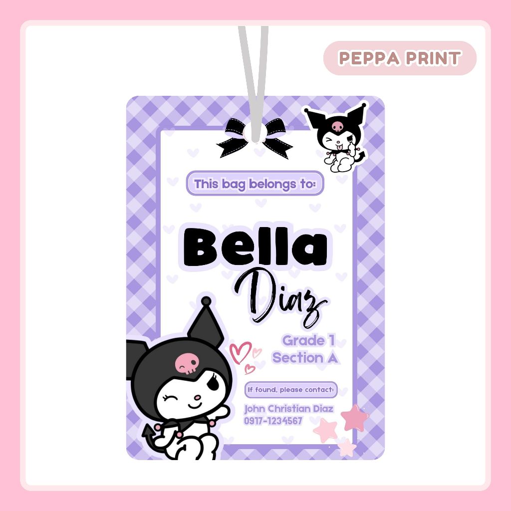 Kuromi Name Tag Bag Tag and Subject Sticker bundle customized ...