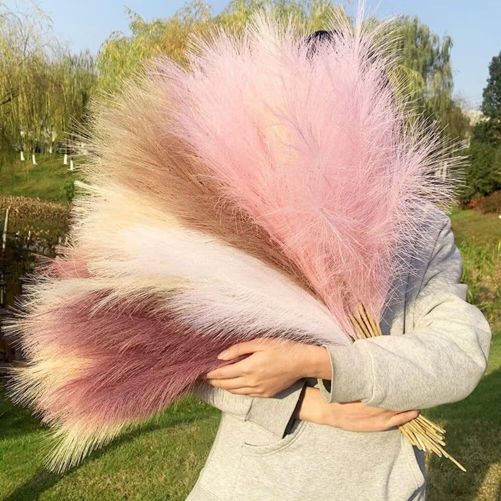56cm Pink Colorful Faux Pampas Grass, Fluffy Artificial Bulrush ...