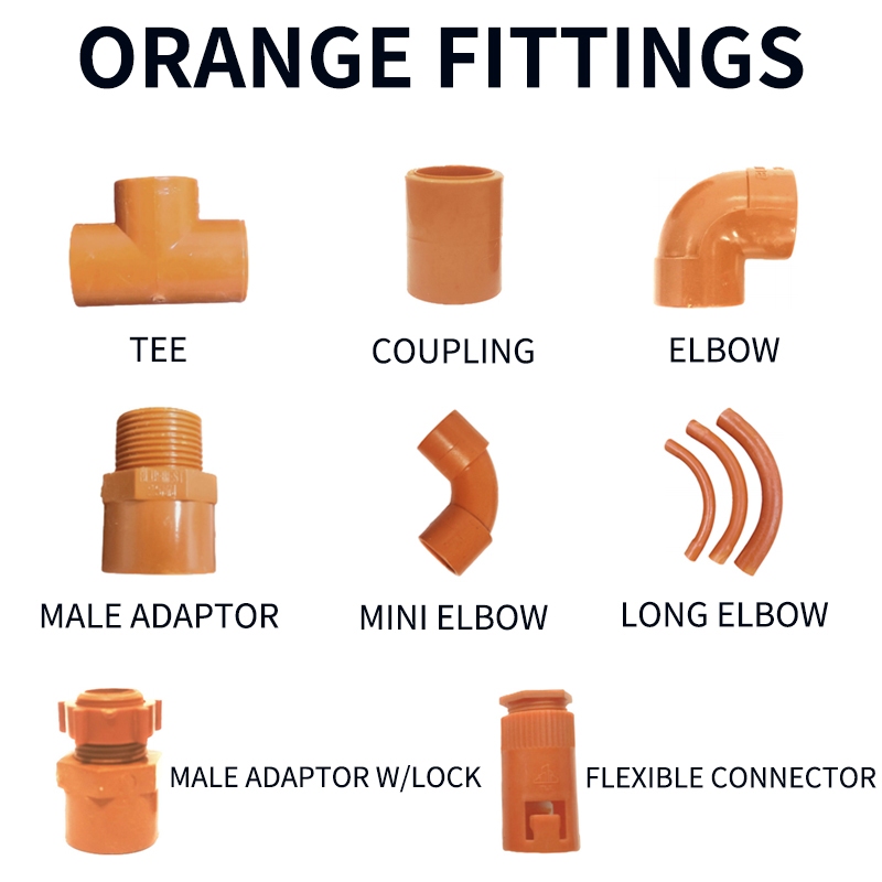 PVC Orange Fittings 1/2 3/4 1“ Flexible Connector,coupling,male adaptor ...