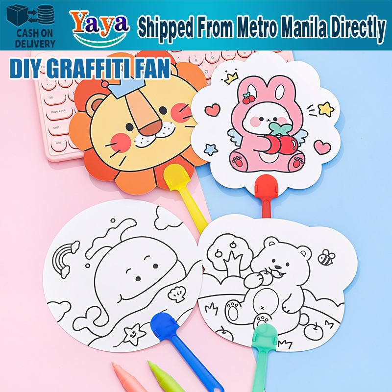 【Fast Delivery】Children's Cartoon DIY Graffiti Painted Fan Gift ...