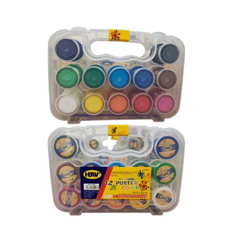HBW POSTER COLOR WASHABLE PAINT 12 COLORS WITH CASE AND BRUSH | Shopee ...