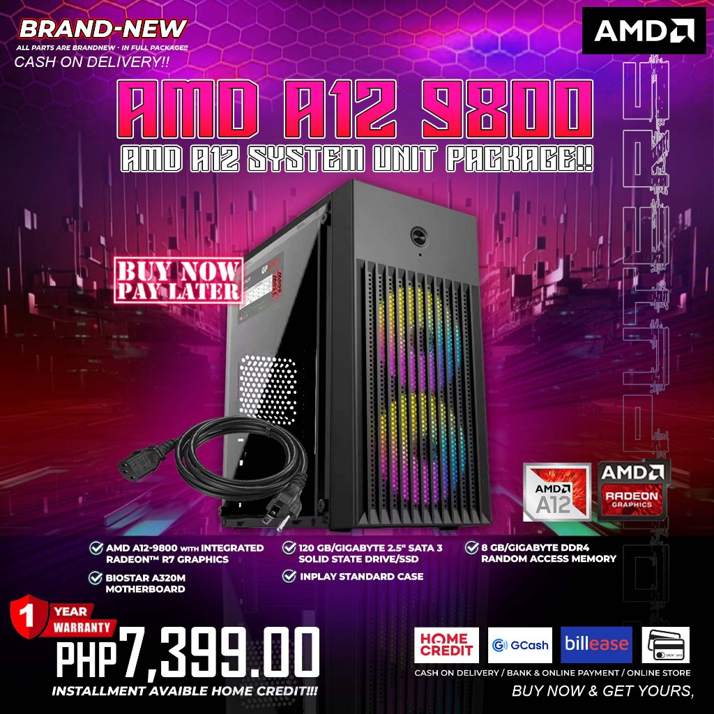 BRANDNEW System Unit CPU Standard Casing AMD A12-9800 8GB DDR4 RAM ...
