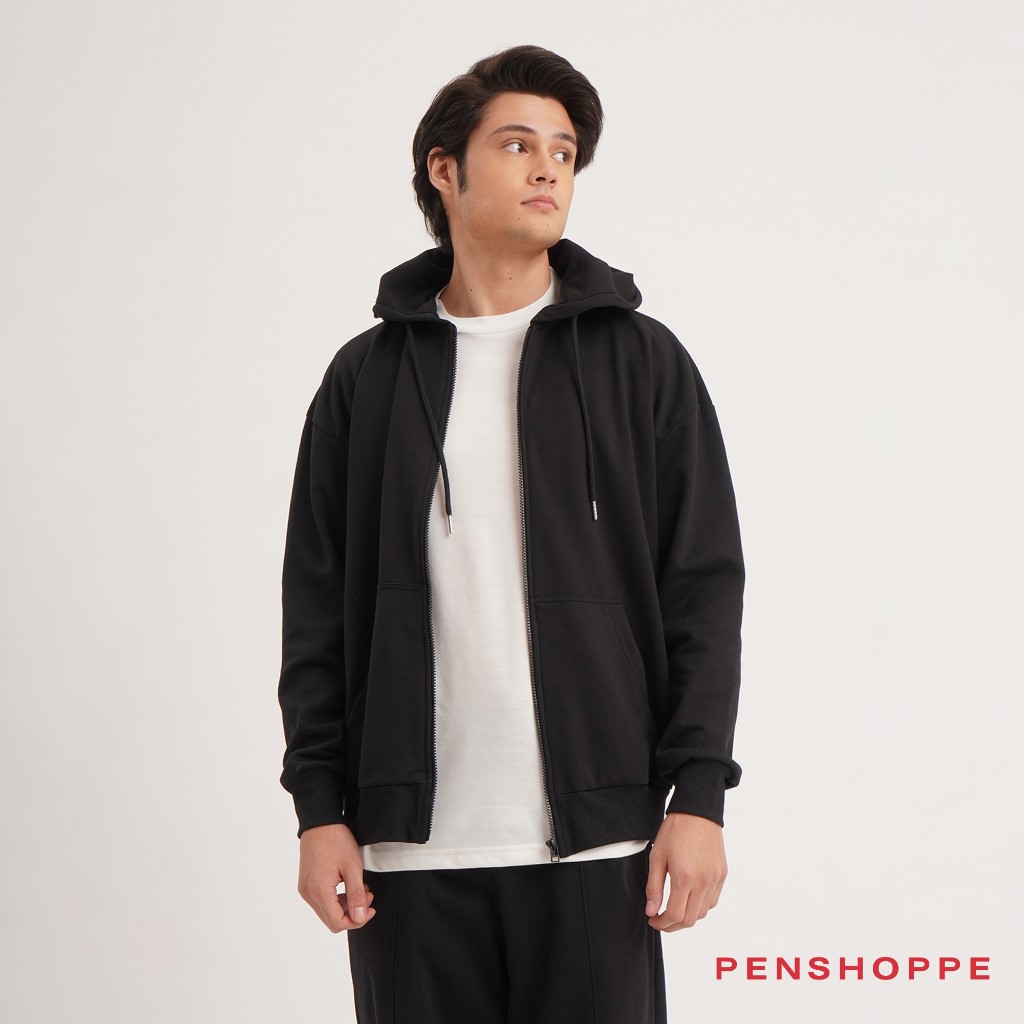 Penshoppe Relaxed Fit Hoodie With Zipper For Men (Black/Off White/Sand ...