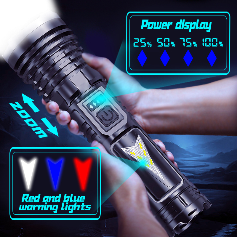 High Power Outdoor flashlight rechargeable waterproof Power display LED ...