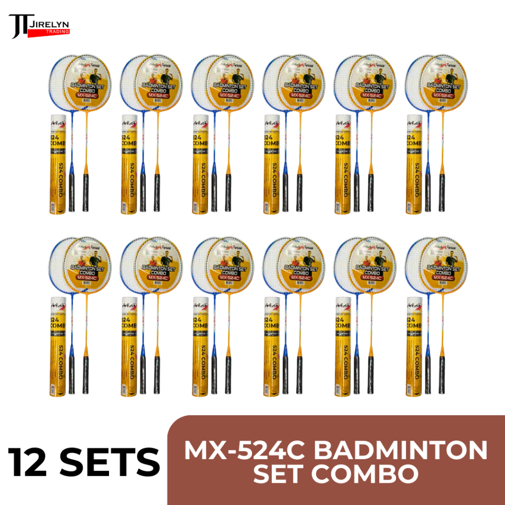 MX-524C Badminton Racket Set Combo - 12 Sets (2 Rackets & 1 Tube of ...