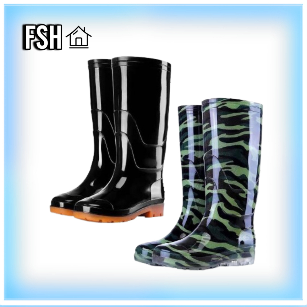 FOURSEASON High Cut Rain Bota Simple Plain Rain Flood Boots for MENS ...