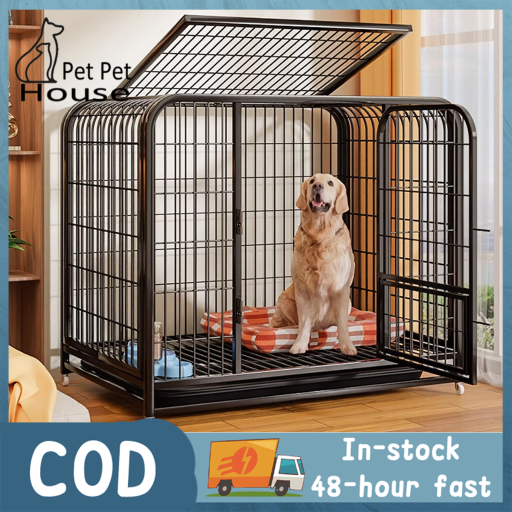 Dog Cage Mobile Square Tube Wire Large Metal Cage With Tray Pet Cage ...